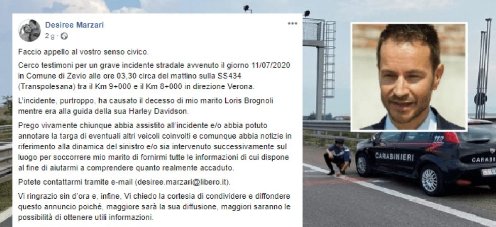 Loris, morto in un incidente in moto. L'appello della moglie: "Cerco ...