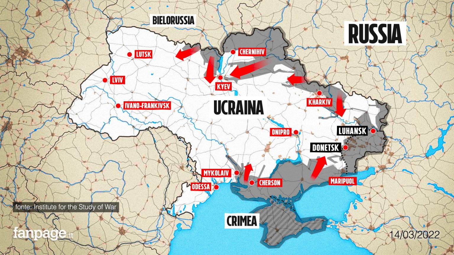 Ucraina 2022: mappe e riassunto della guerra