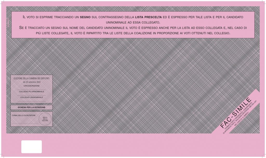 Scheda elettorale politiche 2022: i fac simile per votare il 25 settembre