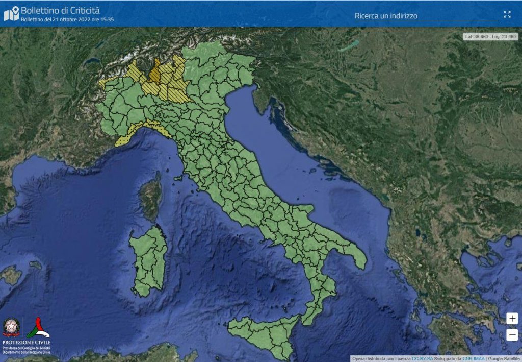 Allerta meteo arancione e gialla per maltempo sabato 22 ottobre, le regioni a rischio