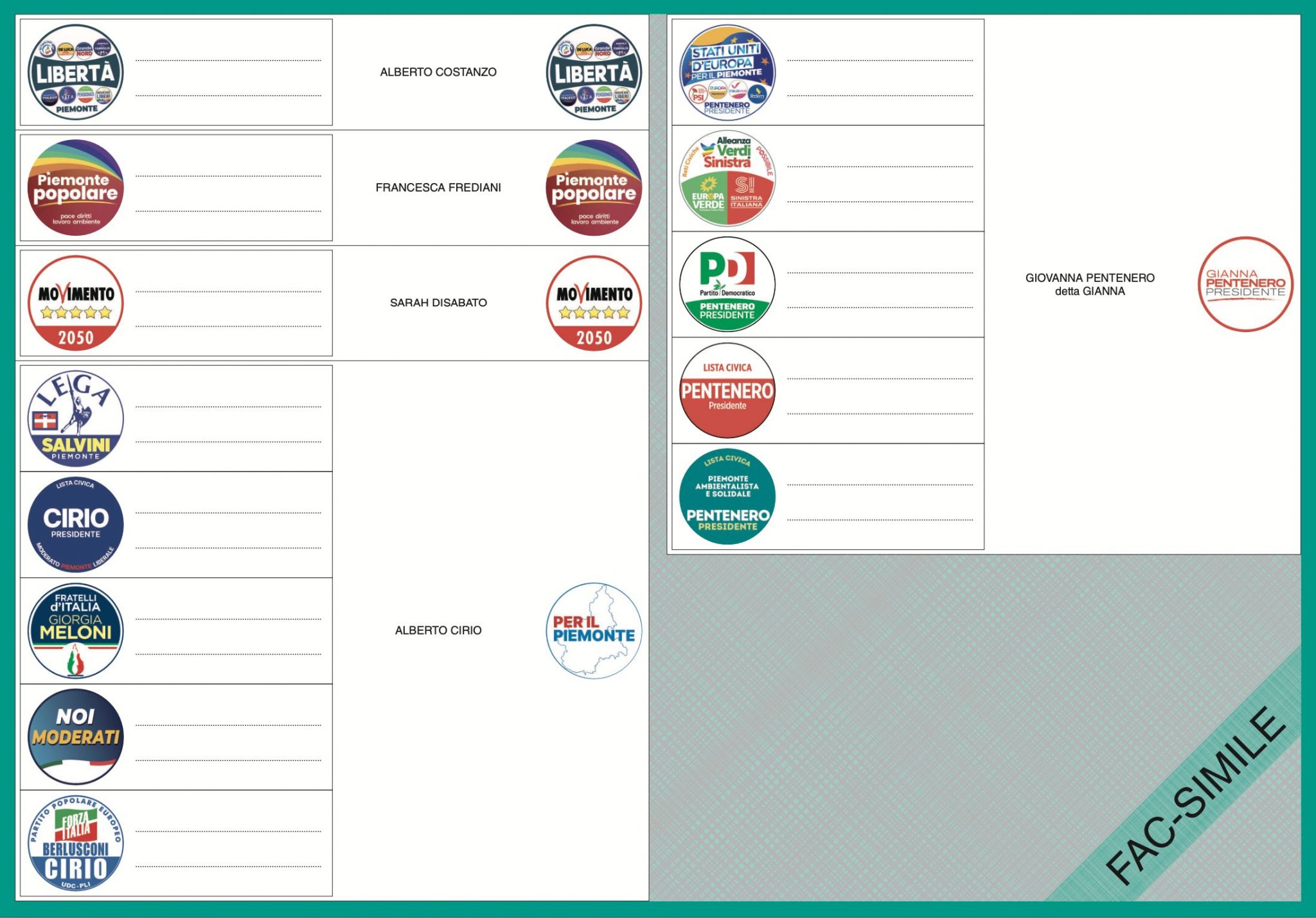 Elezioni Piemonte 2024, il fac simile della scheda elettorale, simboli ...
