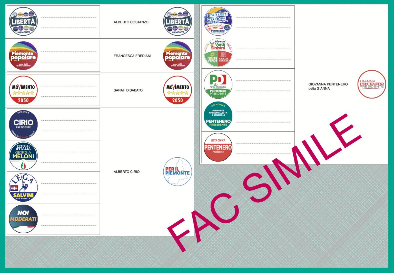 Elezioni Piemonte 2024, il fac simile della scheda elettorale, simboli ...