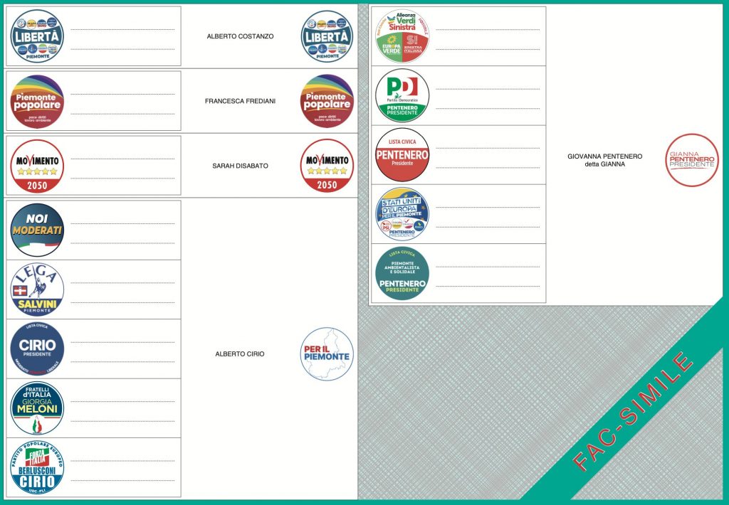 Elezioni Piemonte 2024, il fac simile della scheda elettorale, simboli ...
