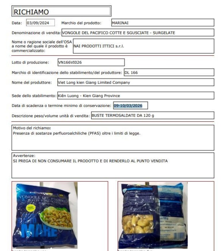 Vongole ritirate dal commercio per presenza di PFAS oltre i limiti: l ...