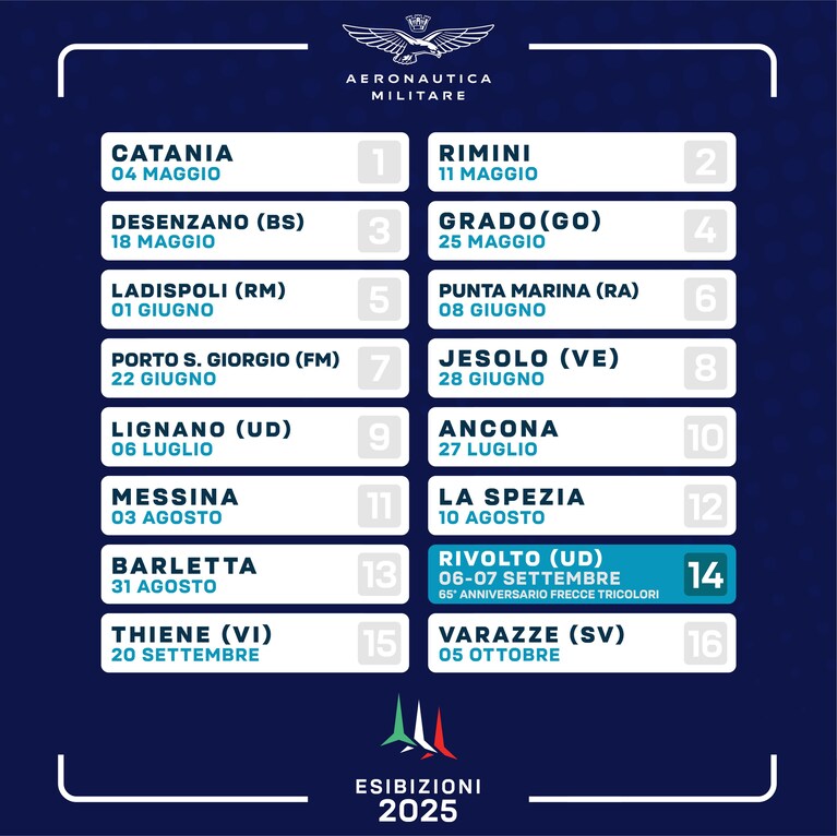 Frecce Tricolori 2025: il calendario con le date delle esibizioni e il ...