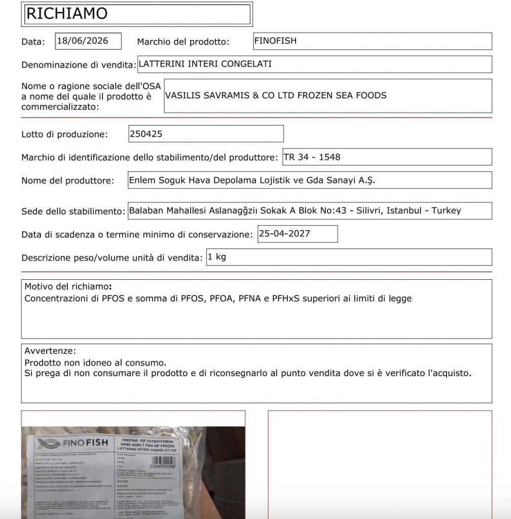 Ritirati pesci latterini surgelati Finofish: livelli di PFAS oltre i ...