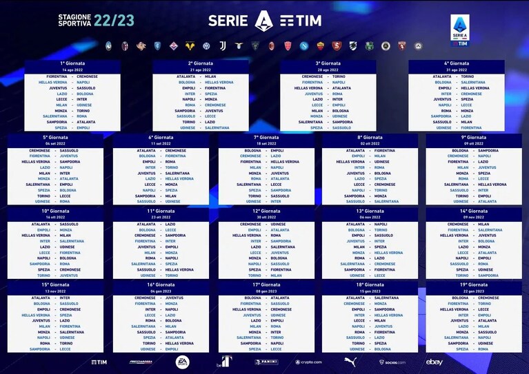 Calendario Serie A 2022/2023: prossime partite e risultati giornata per ...