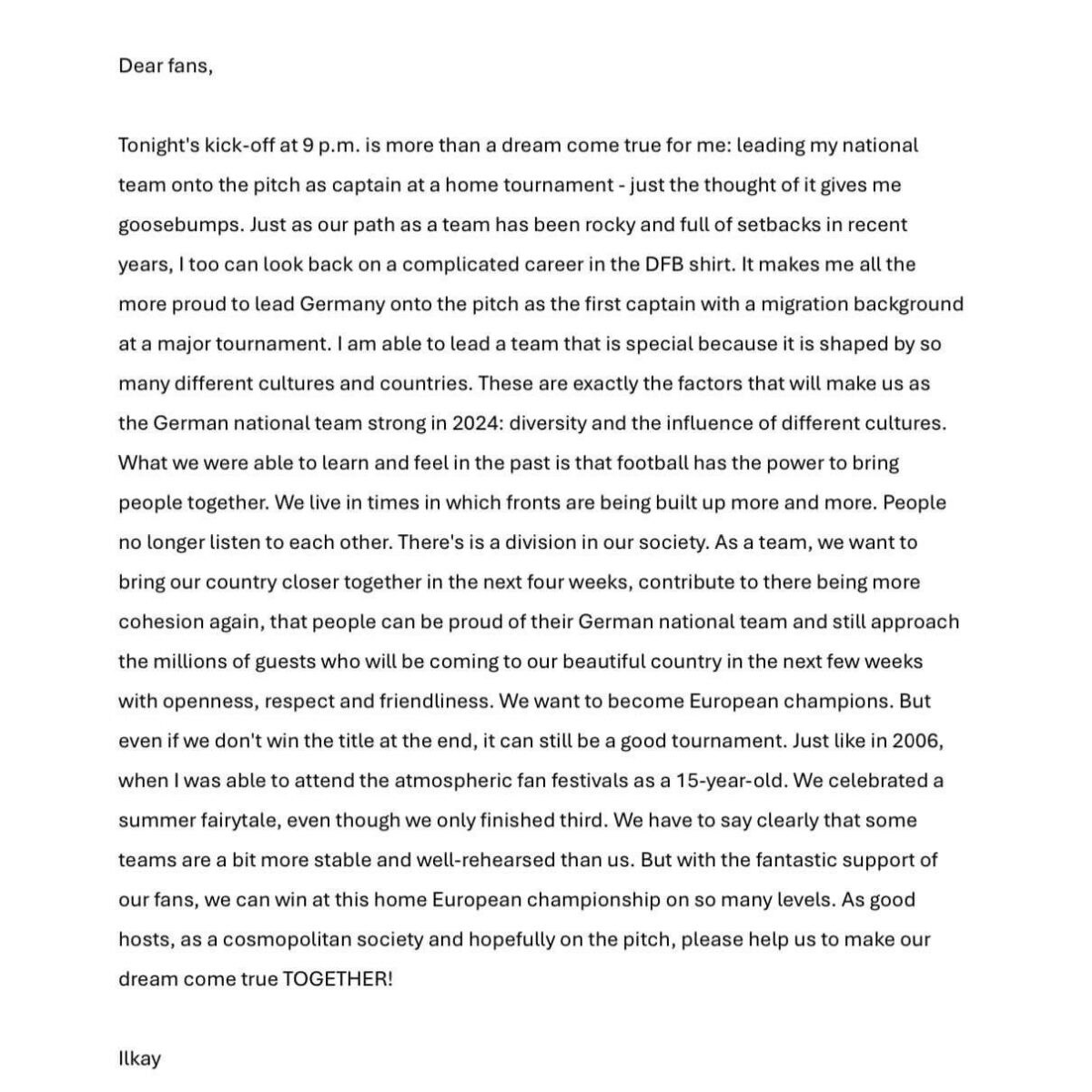 La lettera di Gundogan alla Germania: "Orgoglioso di essere il primo ...