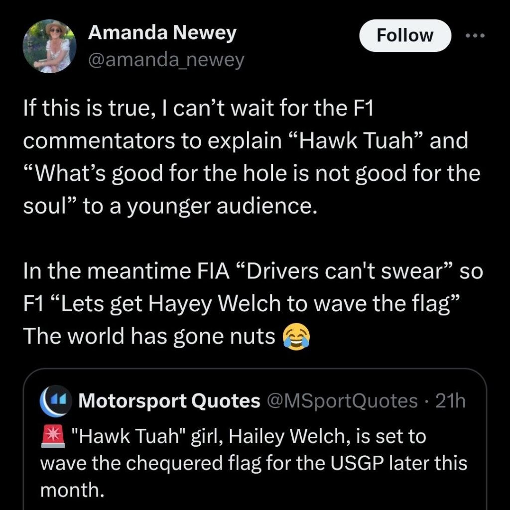 Hawk Tuah Girl in F1 per sventolare la bandiera ad Austin: la fake news ...