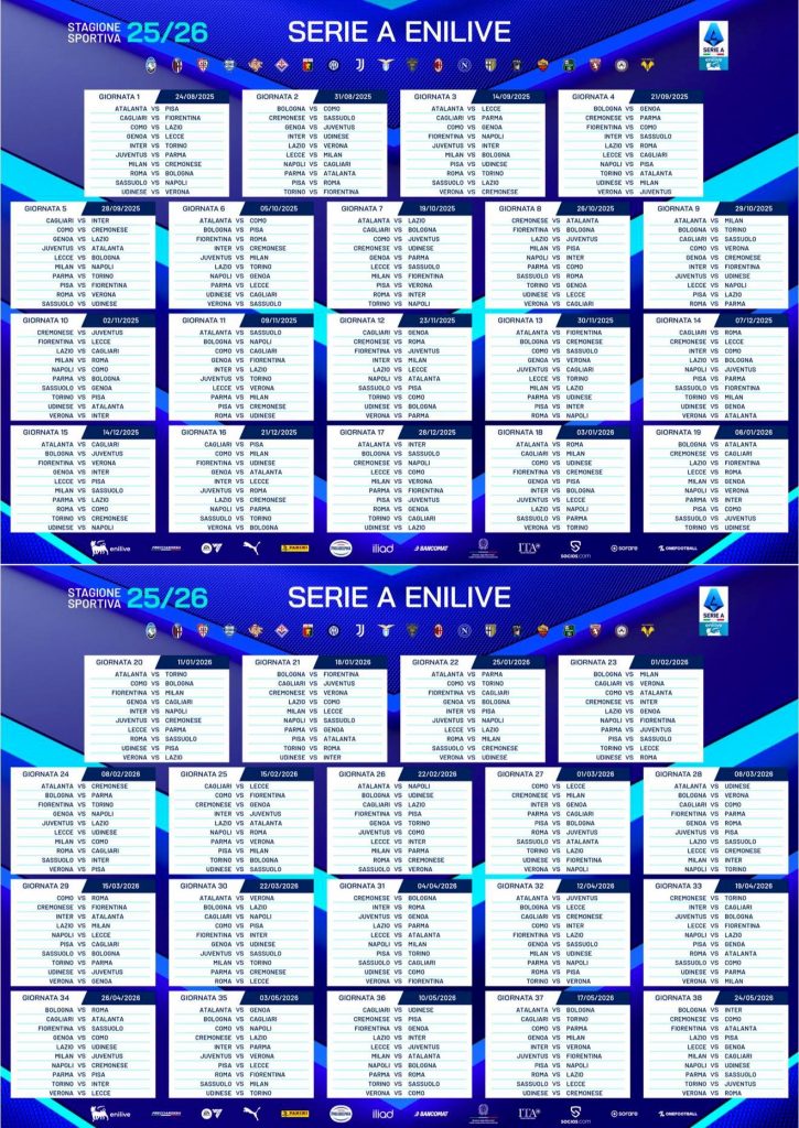 Serie A, il calendario completo della nuova stagione: le partite giornata per giornata