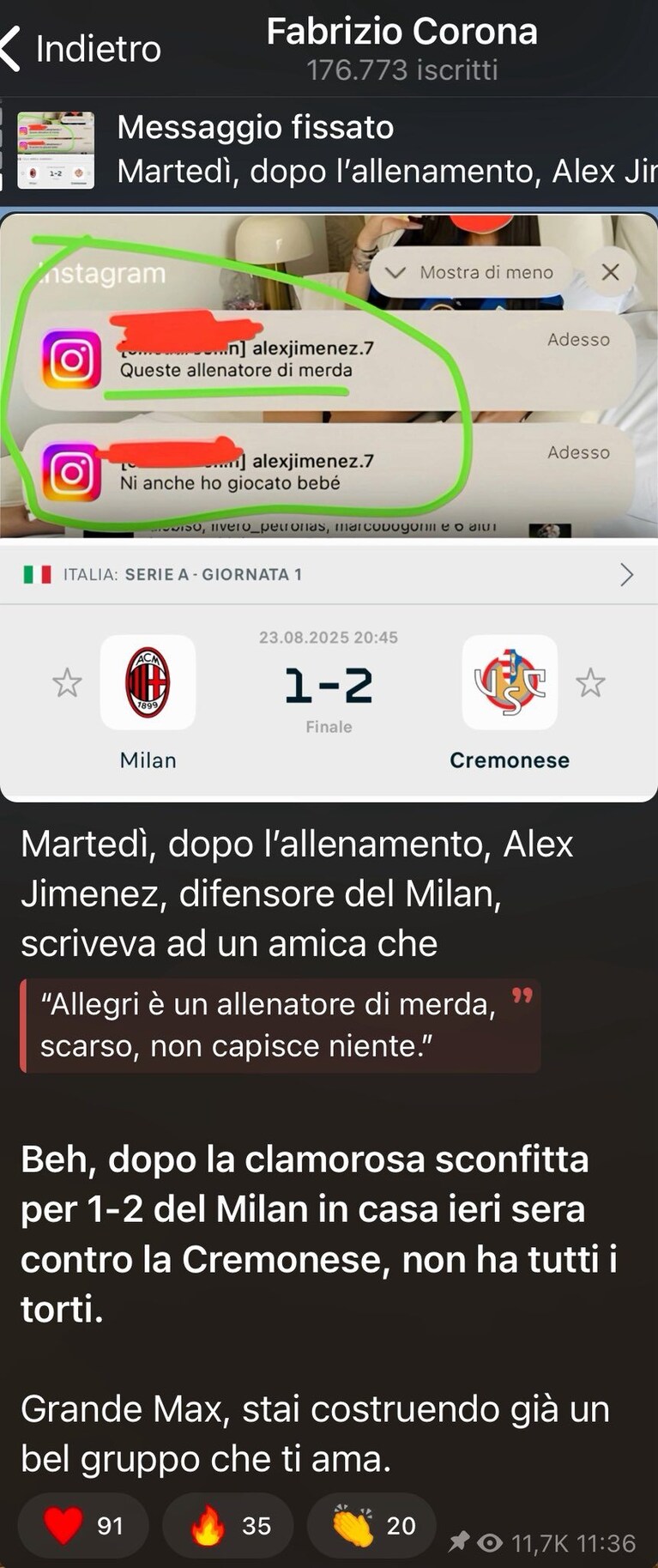 Alex Jimenez ceduto dal Milan un giorno dopo la chat contro Allegri ...