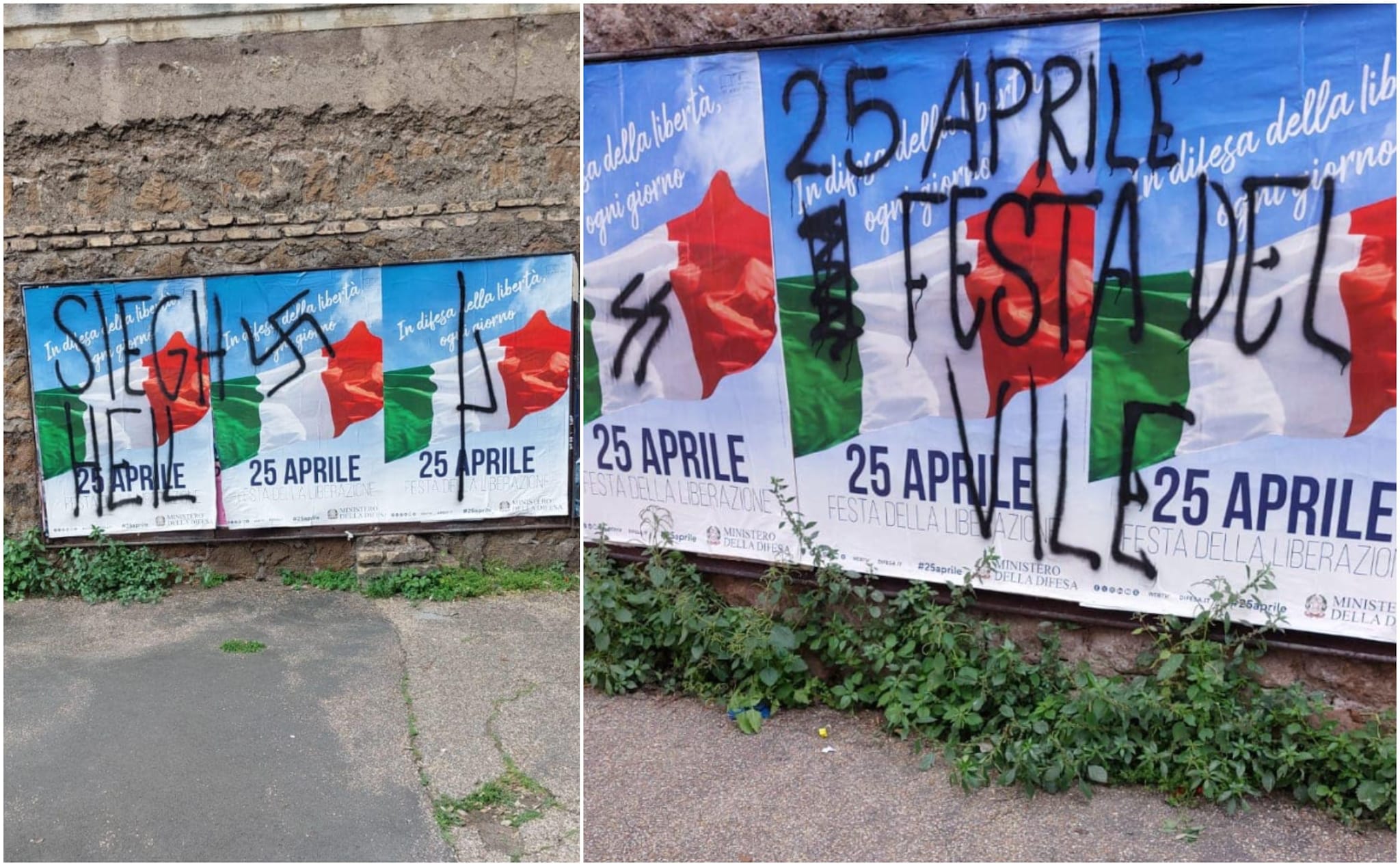 Le scritte naziste comparse sui manifesti del 25 Aprile nel quartiere ...