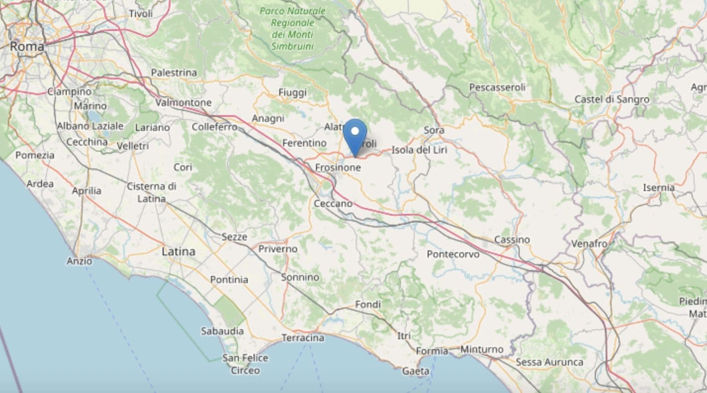 Scossa di terremoto in provincia di Frosinone: magnitudo 2.2, avvertita in Ciociaria
