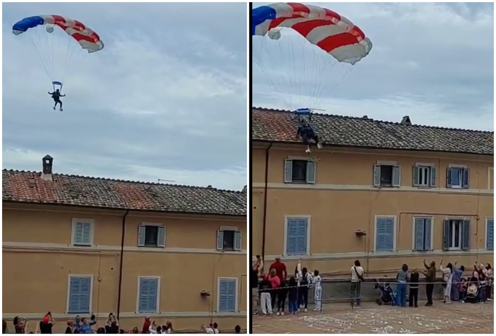 Paura alla festa della Lazio, il video sui social: paracadutista cade ...