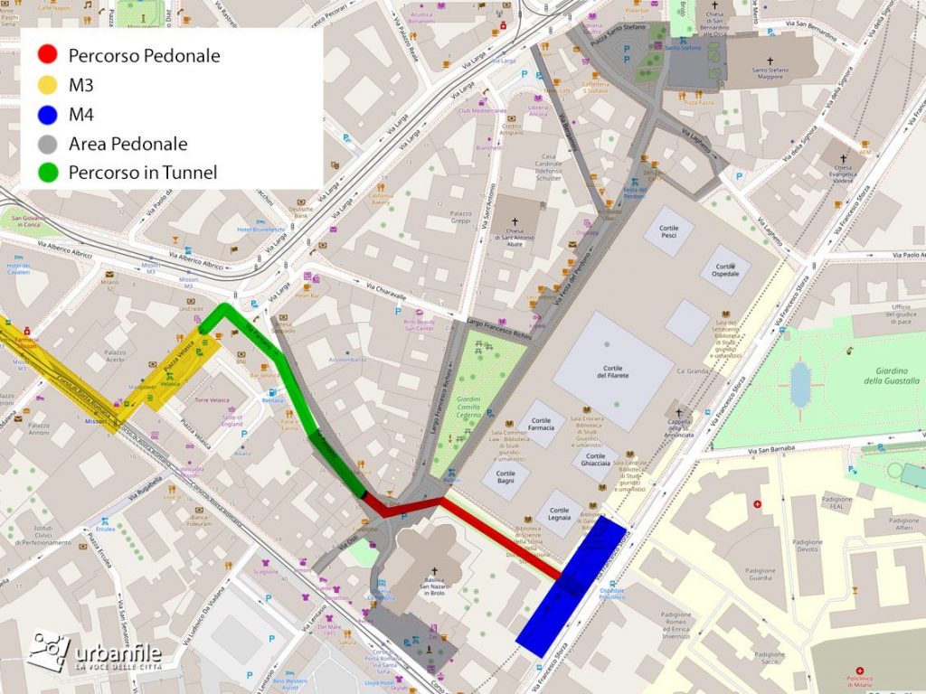 Milano, un percorso pedonale tra stazione M4 Sforza e fermata M3 ...