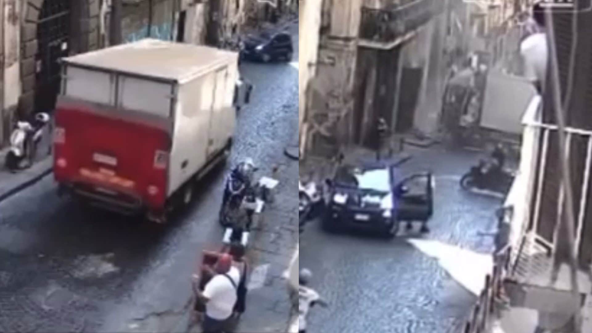 Il video dell'incidente ai Quartieri Spagnoli: il furgone a tutta velocità urta un'auto e poi si ...