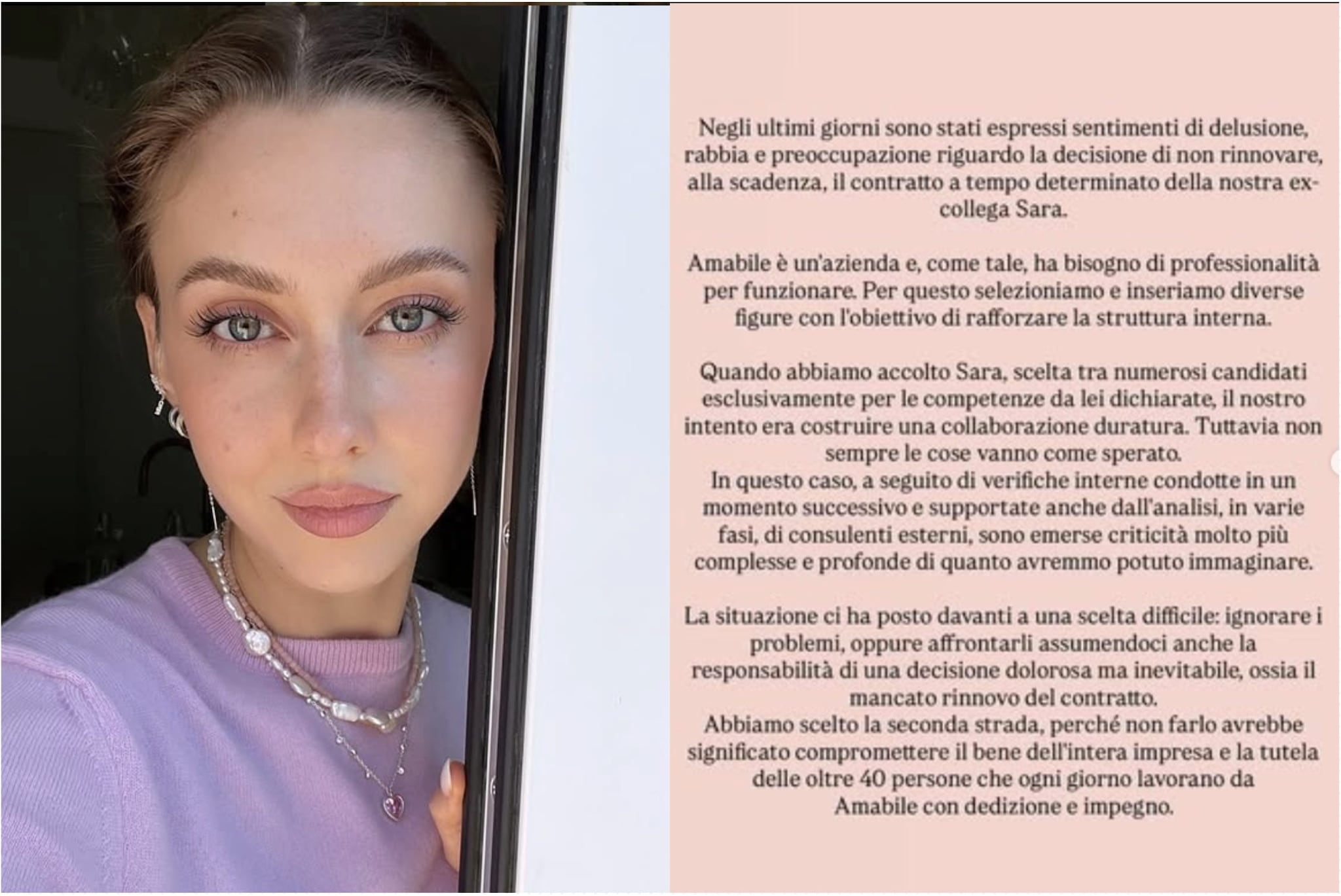 Caso Martina Strazzer, le prime parole sulla ragazza incinta non rinnovata: la versione di Amabile