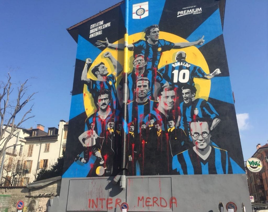 'Inter merda', sfregiato a Milano il murales dedicato al club nerazzurro